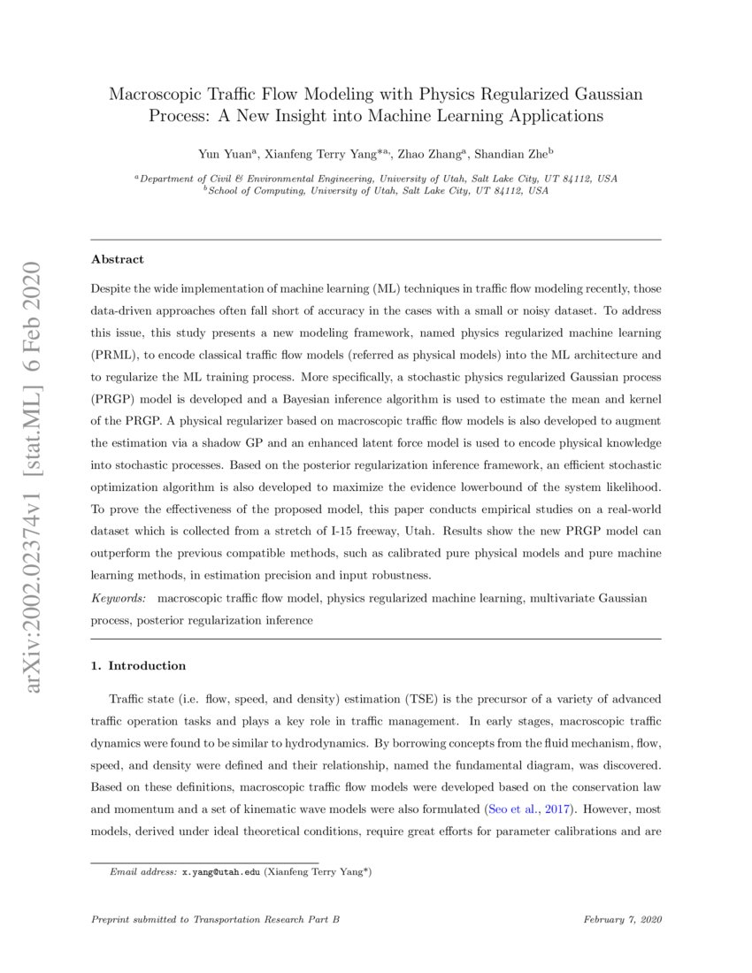 Macroscopic Traffic Flow Modeling With Physics Regularized Gaussian Process A New Insight Into