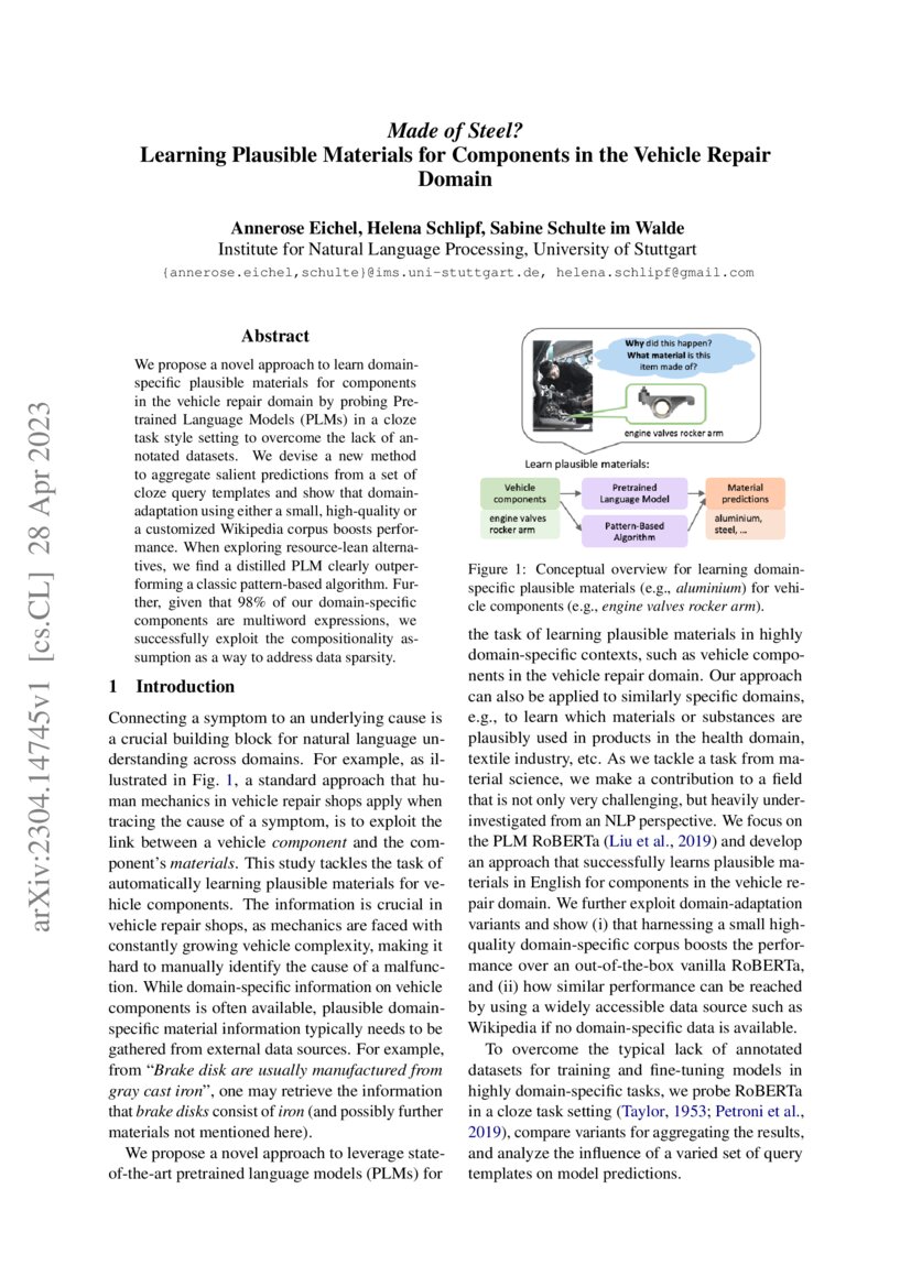 Made of Steel? Learning Plausible Materials for Components in the ...