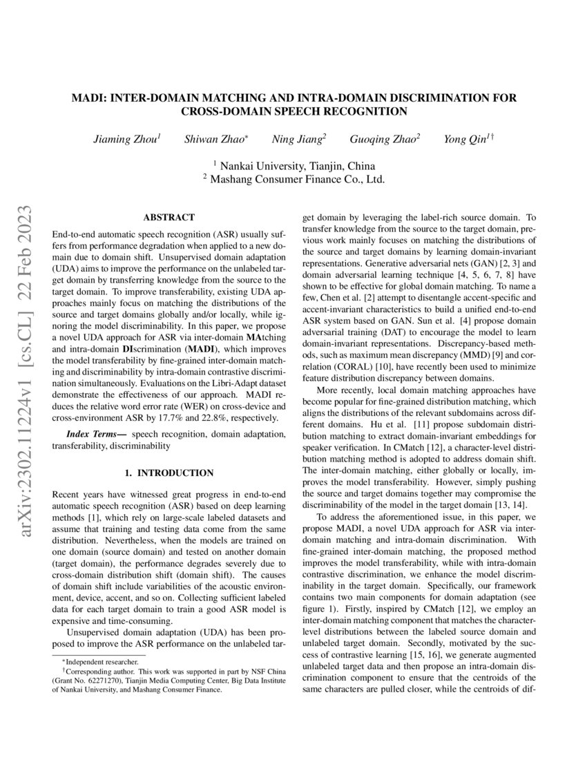 Madi Inter Domain Matching And Intra Domain Discrimination For Cross Domain Speech Recognition