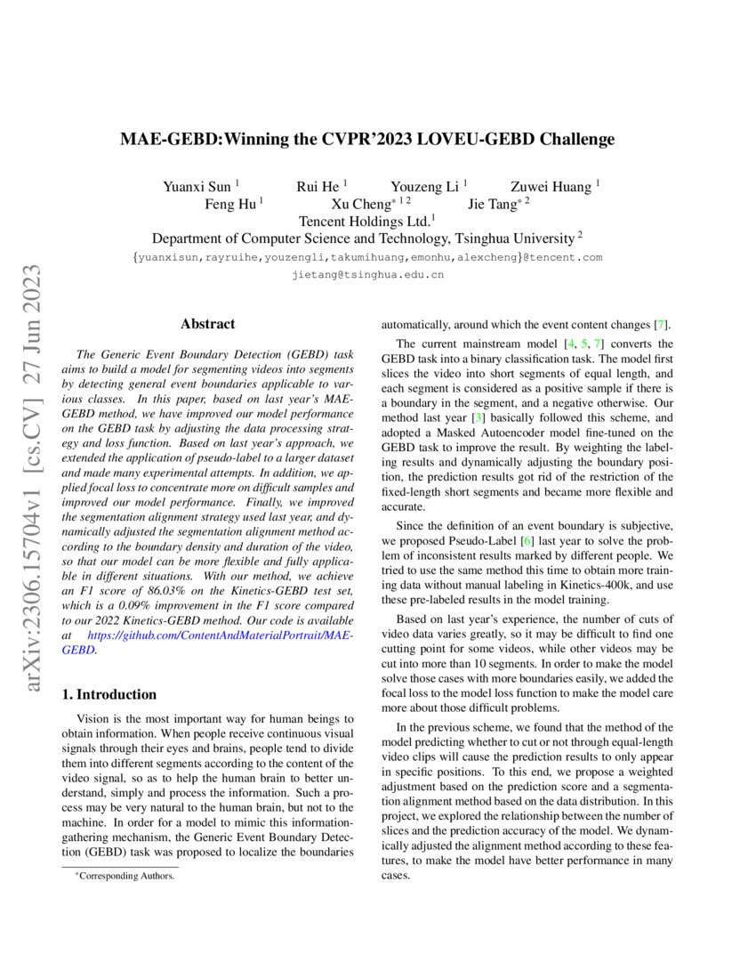 MAE-GEBD:Winning the CVPR'2023 LOVEU-GEBD Challenge | DeepAI