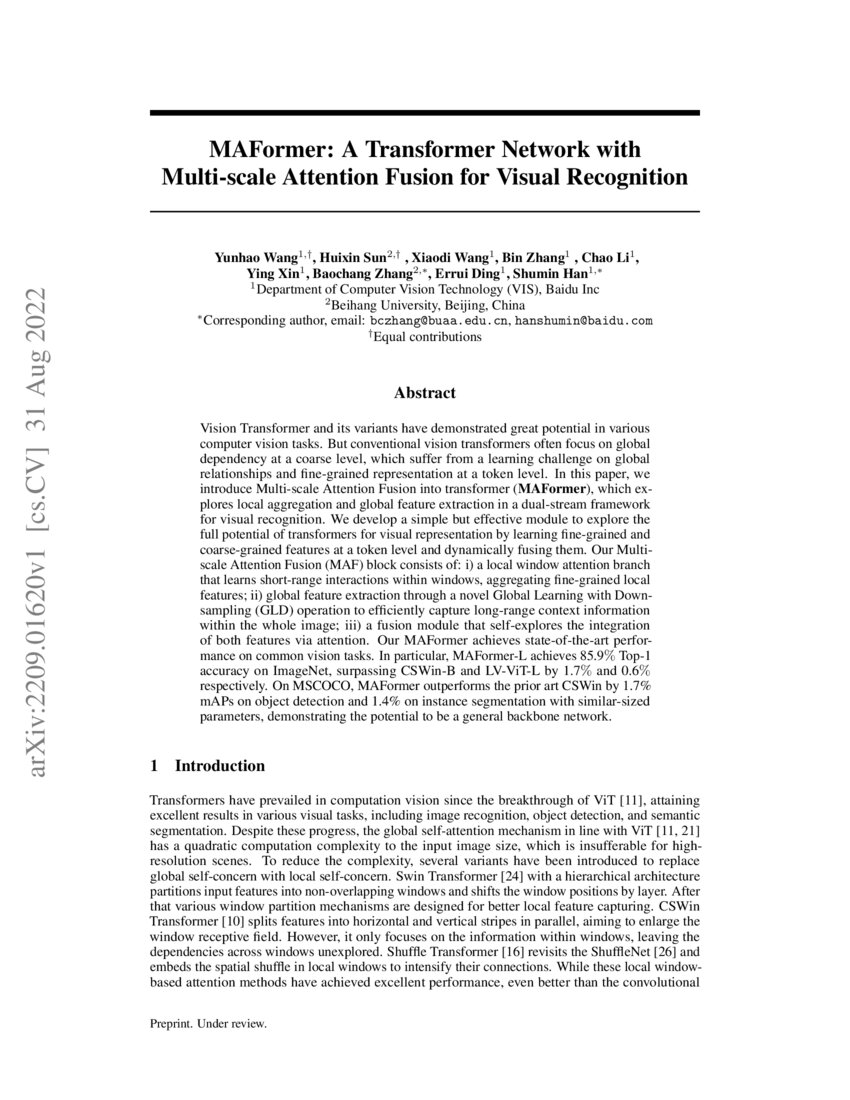 MAFormer: A Transformer Network with Multi-scale Attention Fusion for ... MAFormer: A Transformer Network with Multi-scale Attention Fusion for ...