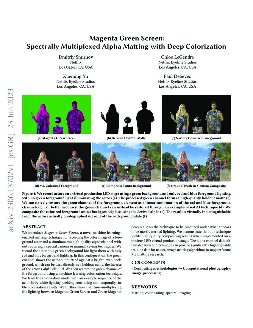 Magenta Green Screen: Spectrally Multiplexed Alpha Matting with Deep ...