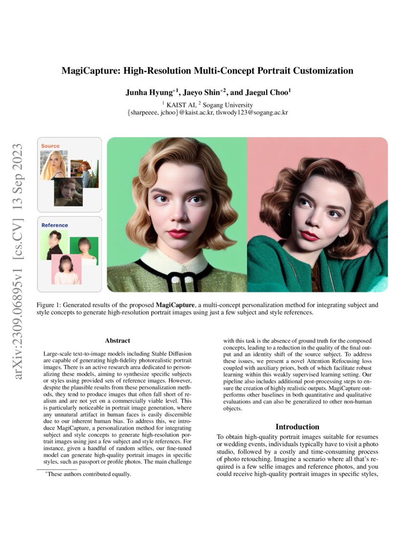 MagiCapture: High-Resolution Multi-Concept Portrait Customization | DeepAI