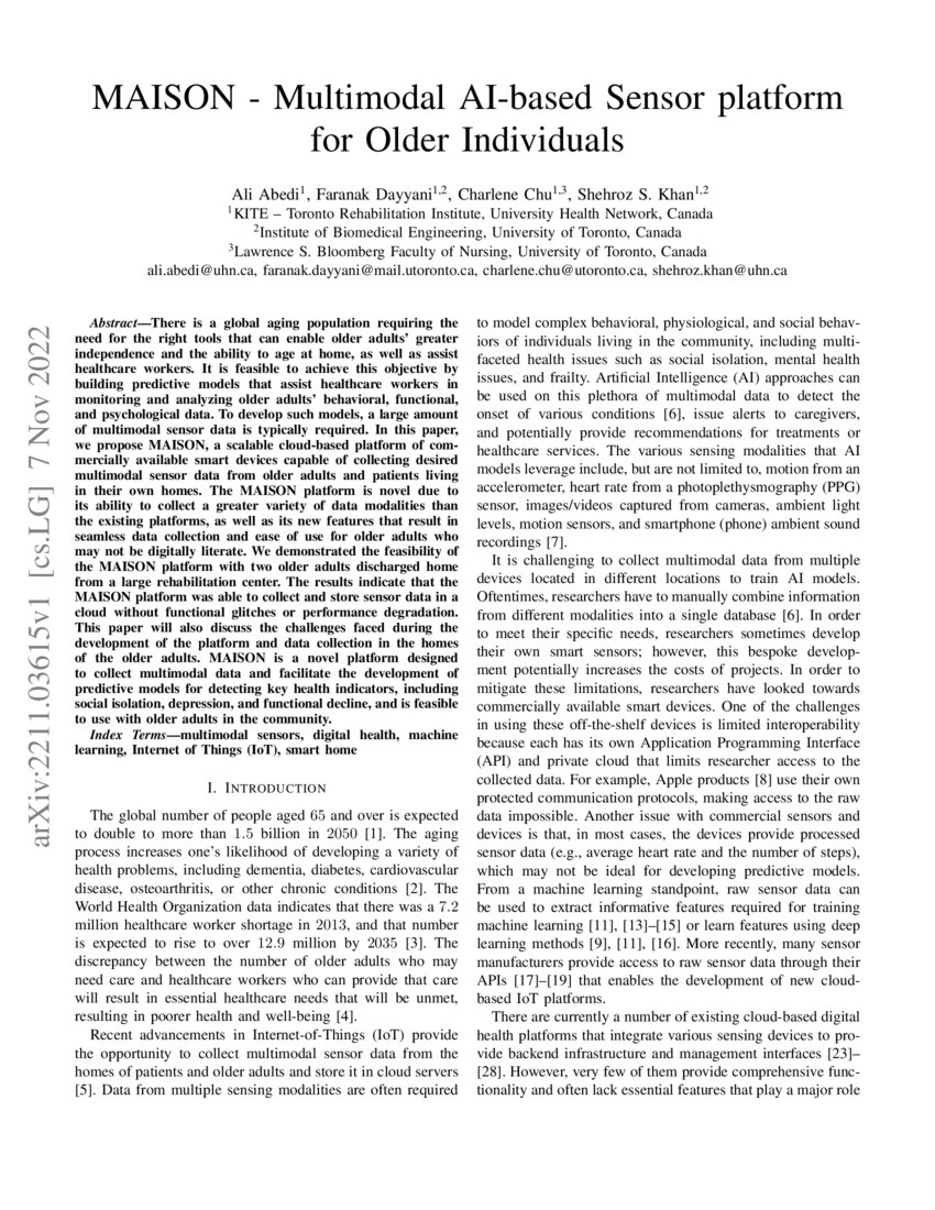 MAISON – Multimodal AI-based Sensor platform for Older Individuals | DeepAI