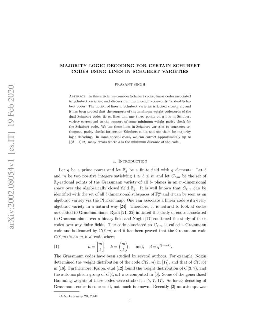 Majority Logic Decoding for Certain Schubert Codes Using Lines in Schubert Varieties | DeepAI