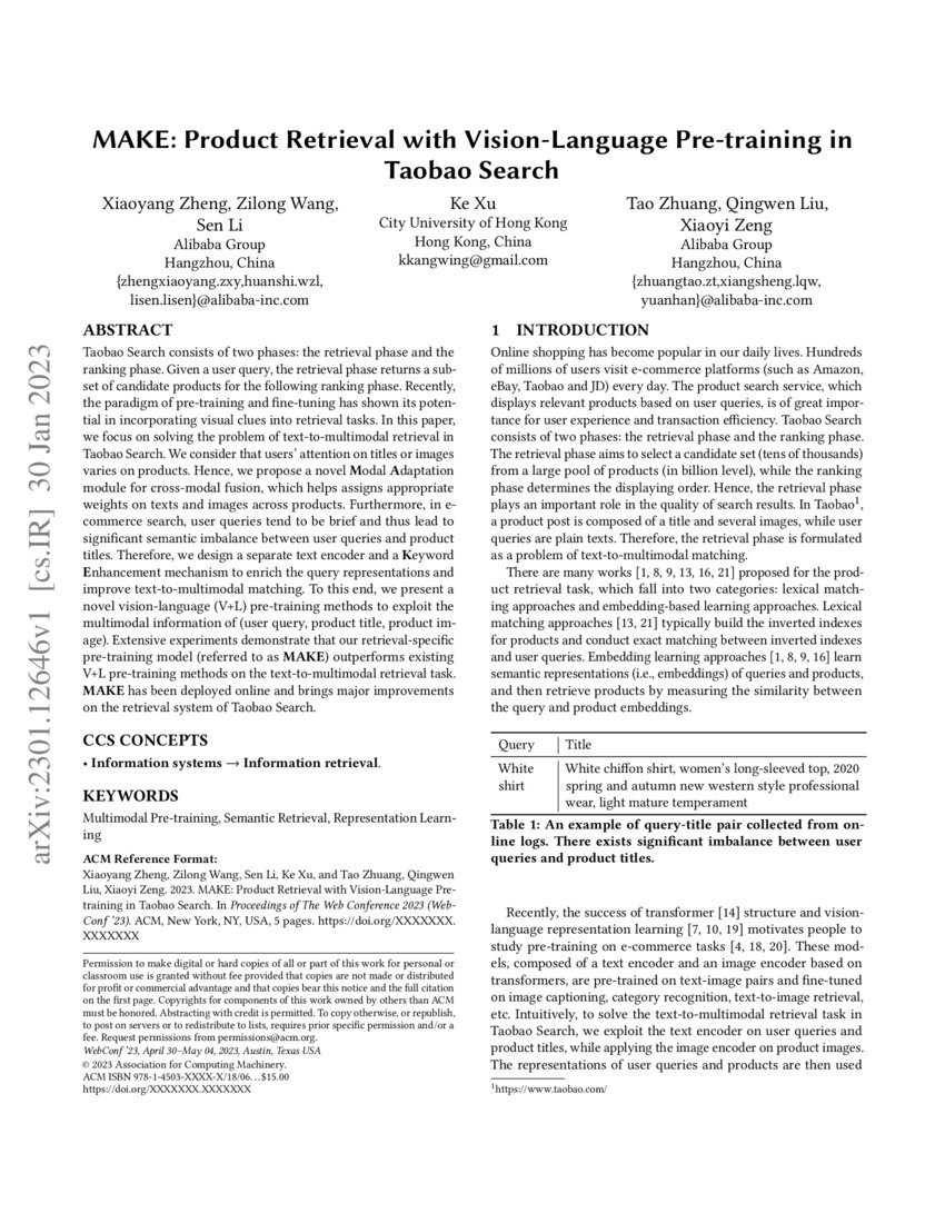 MAKE: Vision-Language Pre-training based Product Retrieval in Taobao ...