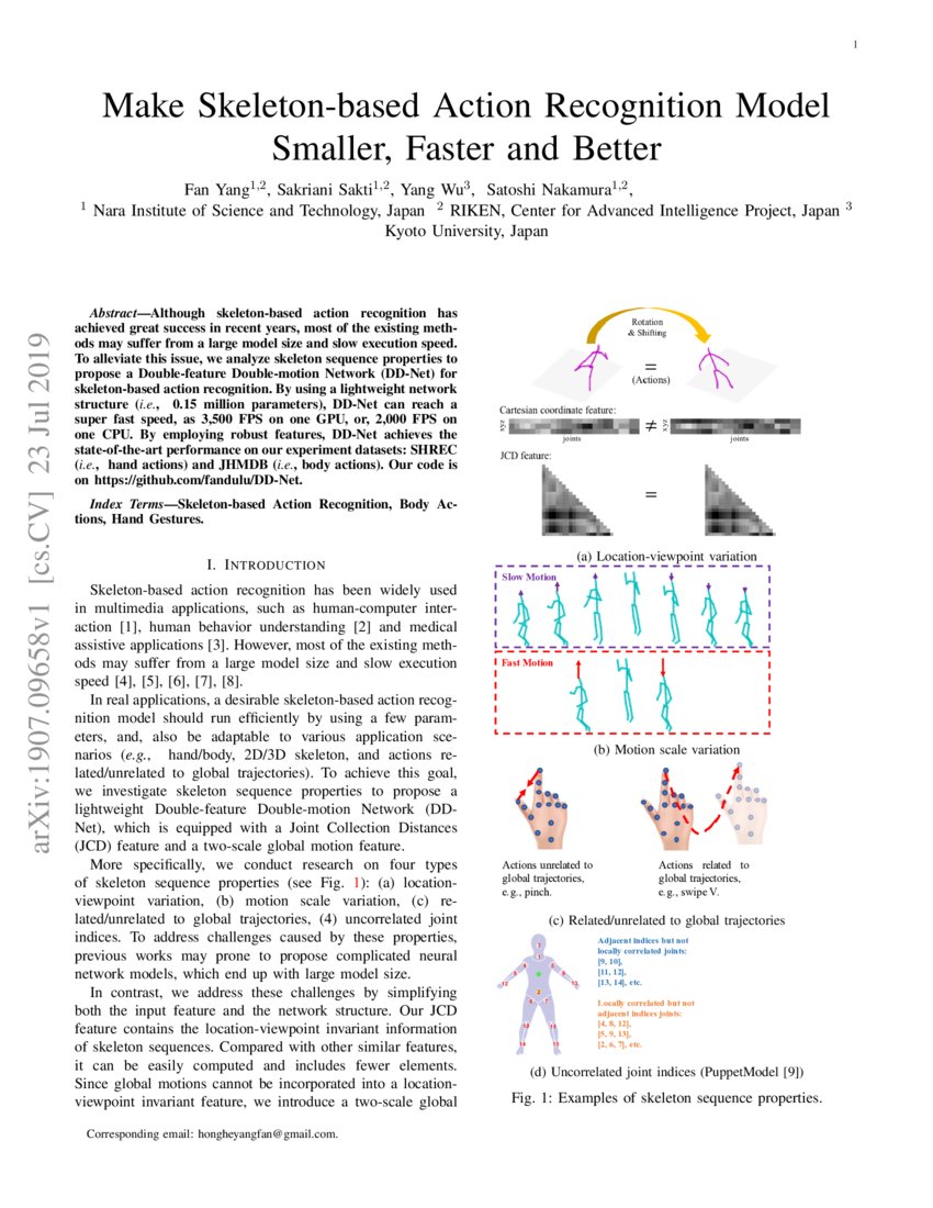 Make Skeleton Based Action Recognition Model Smaller Faster And Better Deepai