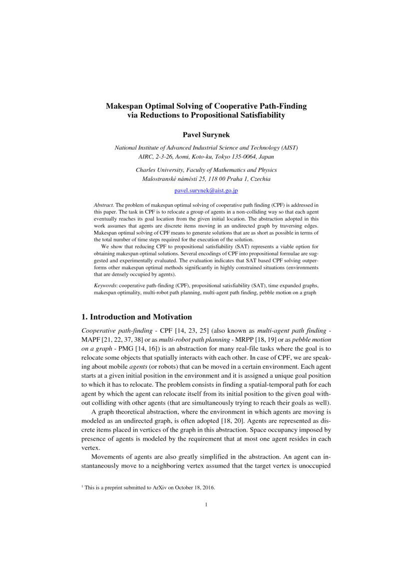 Makespan Optimal Solving of Cooperative Path-Finding via Reductions to Propositional ...