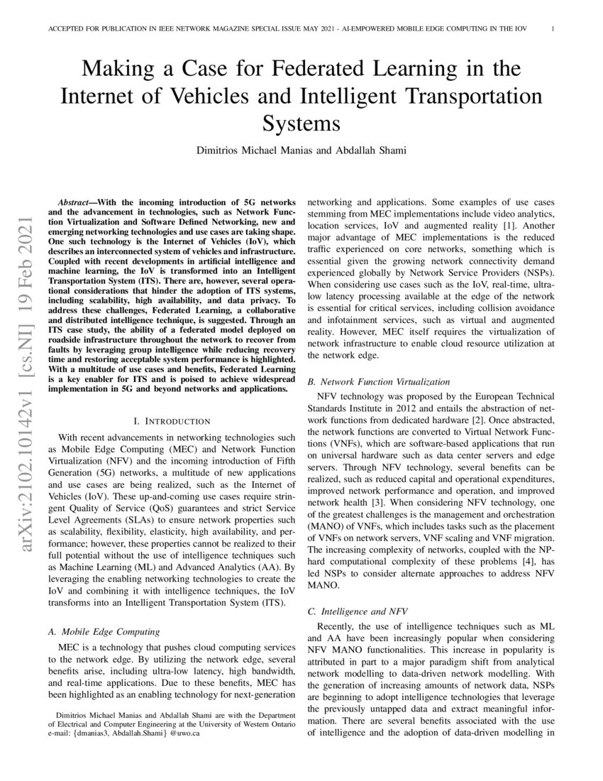 Making A Case For Federated Learning In The Internet Of Vehicles And Intelligent Transportation