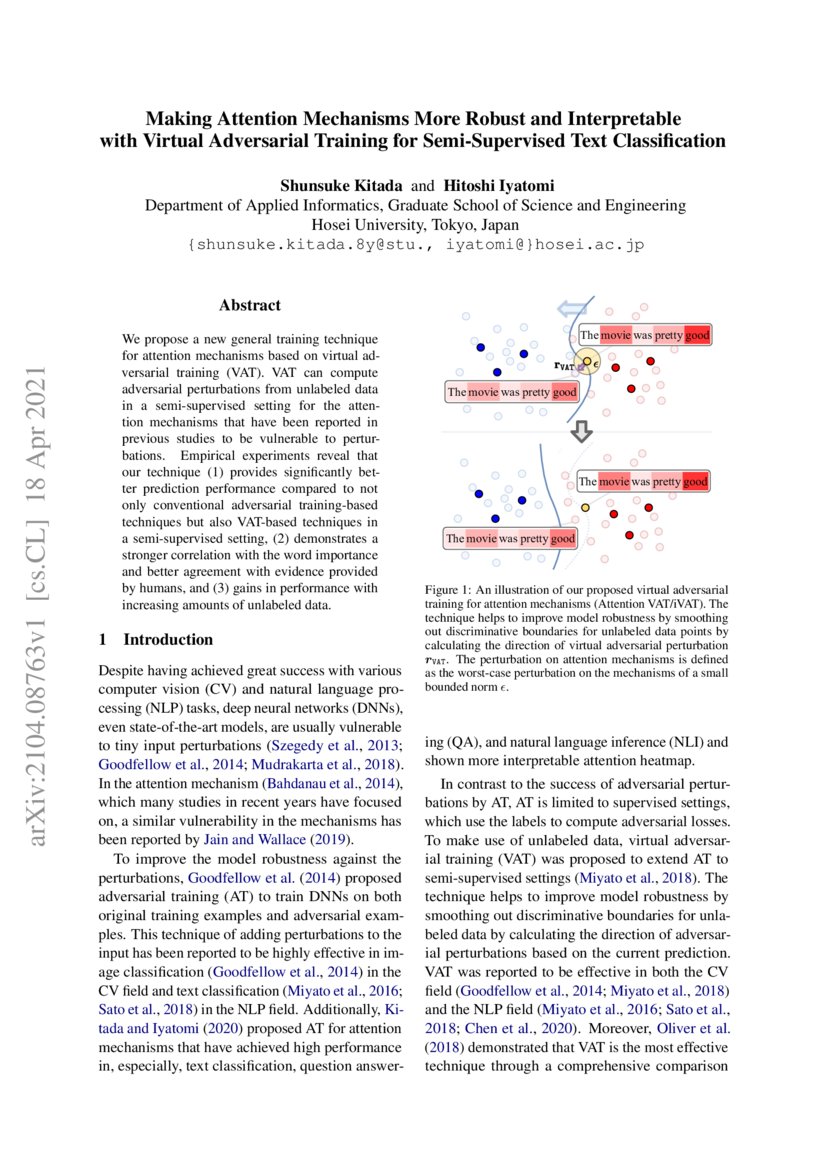 Making Attention Mechanisms More Robust and Interpretable with Virtual Adversarial Training for ...
