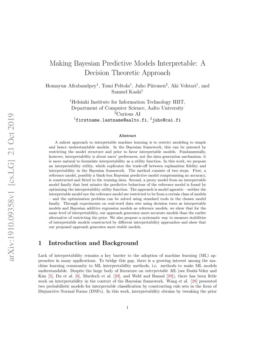 Making Bayesian Predictive Models Interpretable A Decision Theoretic