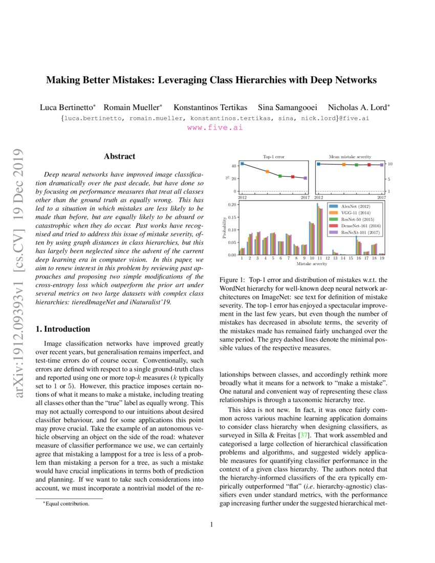Making Better Mistakes: Leveraging Class Hierarchies with Deep Networks | DeepAI