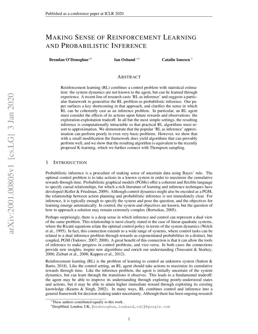 Making Sense of Reinforcement Learning and Probabilistic Inference | DeepAI Making Sense of Reinforcement Learning and Probabilistic Inference | DeepAI