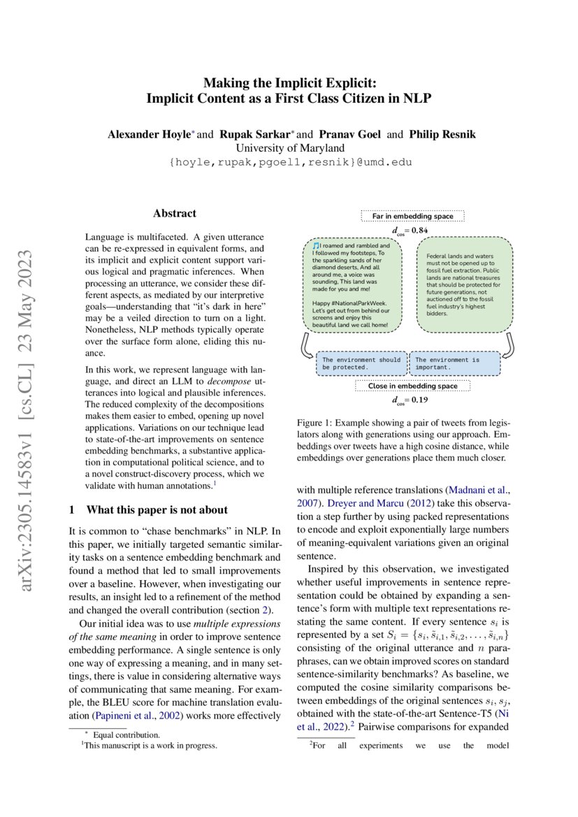 Making The Implicit Explicit Implicit Content As A First Class Citizen In Nlp Deepai