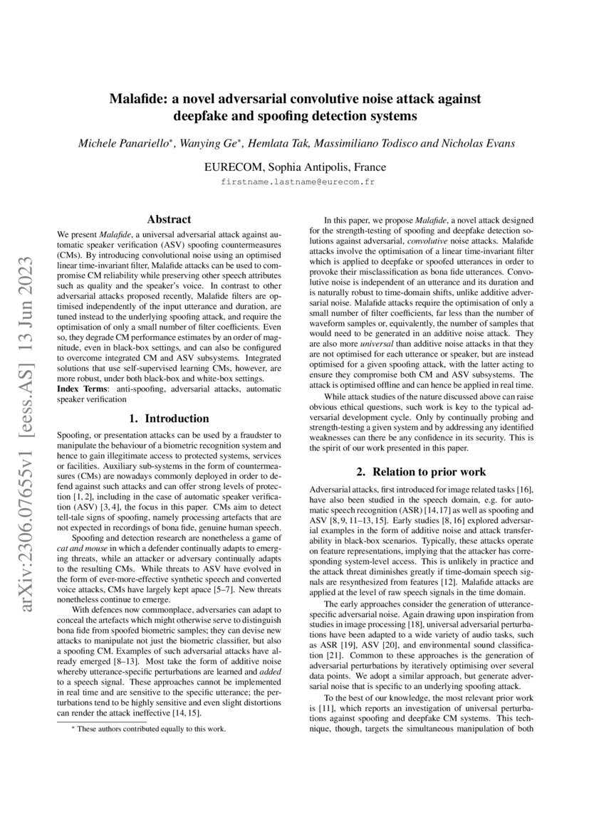 Malafide A Novel Adversarial Convolutive Noise Attack Against Deepfake And Spoofing Detection