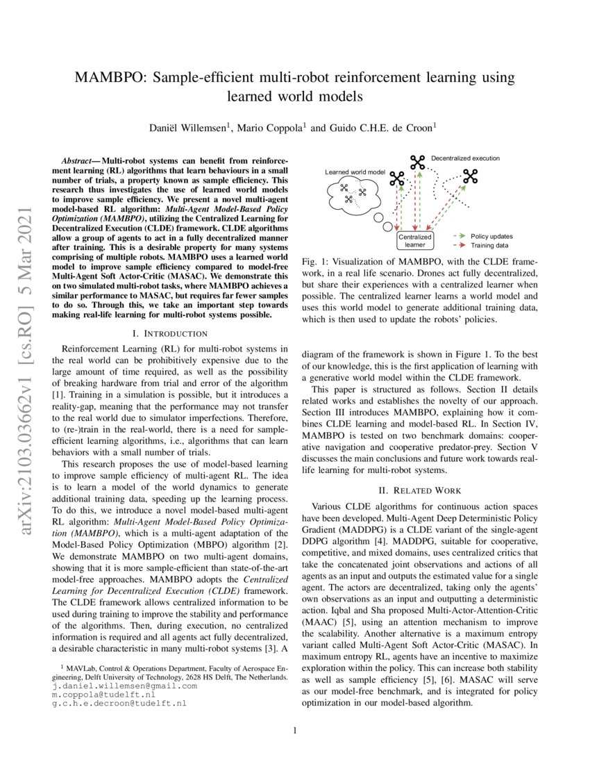 MAMBPO: Sample-efficient multi-robot reinforcement learning using ... MAMBPO: Sample-efficient multi-robot reinforcement learning using ...