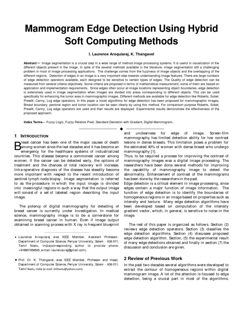 Mammogram Edge Detection Using Hybrid Soft Computing Methods Deepai