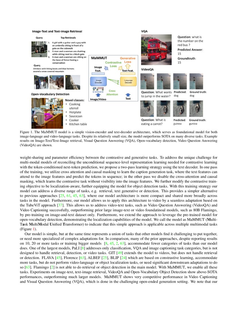 MaMMUT: A Simple Architecture for Joint Learning for MultiModal Tasks ...