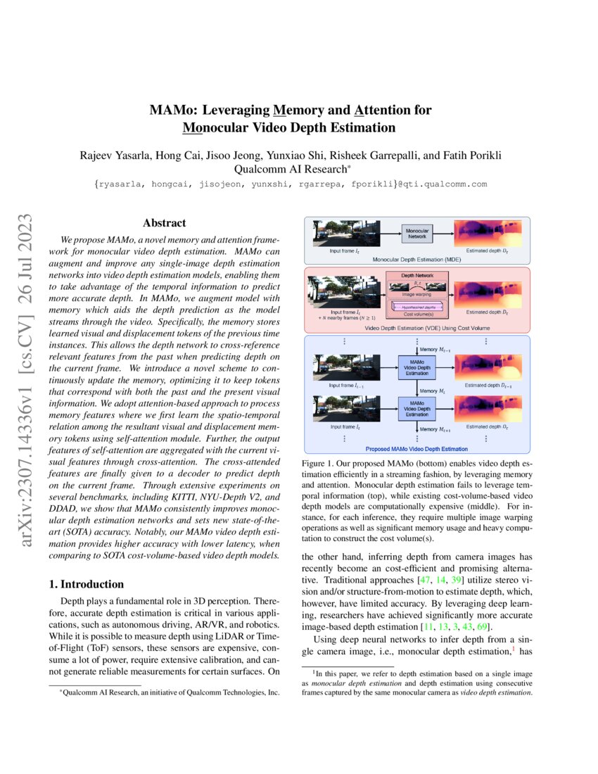 Mamo Leveraging Memory And Attention For Monocular Video Depth Estimation Deepai