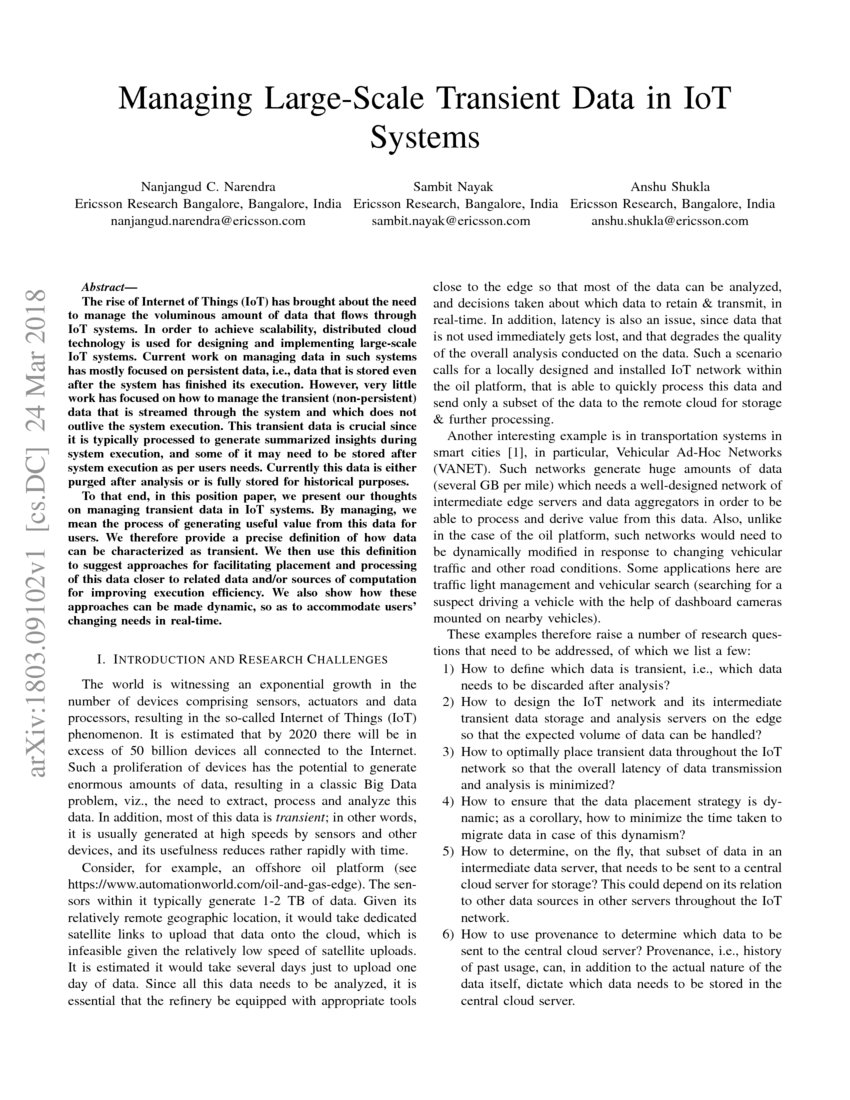 Managing Large Scale Transient Data In Iot Systems Deepai