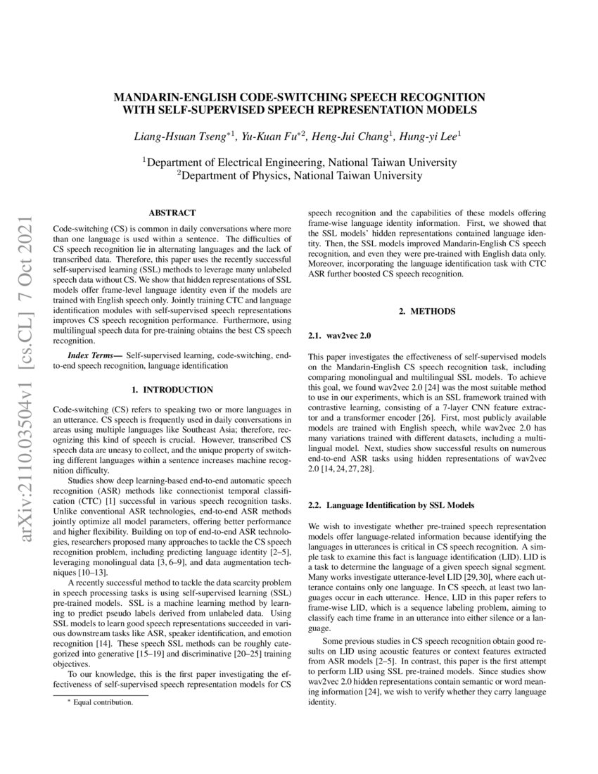 Mandarin English Code Switching Speech Recognition With Self Supervised Speech Representation