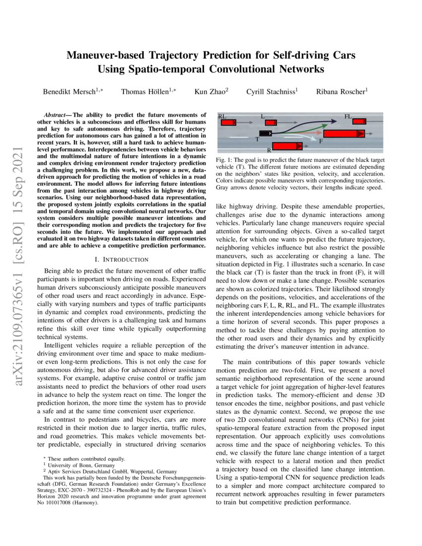 Maneuver Based Trajectory Prediction For Self Driving Cars Using Spatio
