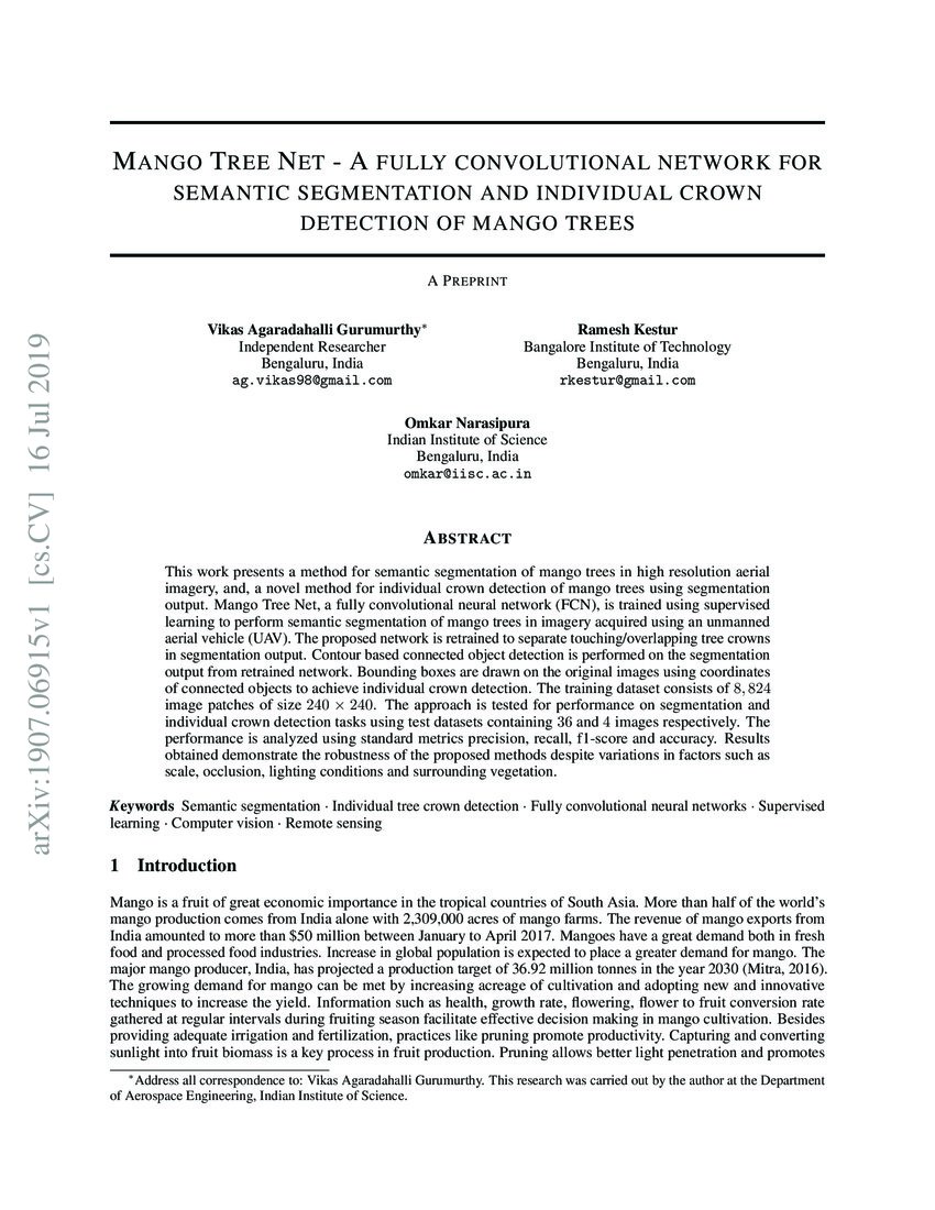 Mango Tree Net A Fully Convolutional Network For Semantic Segmentation And Individual Crown