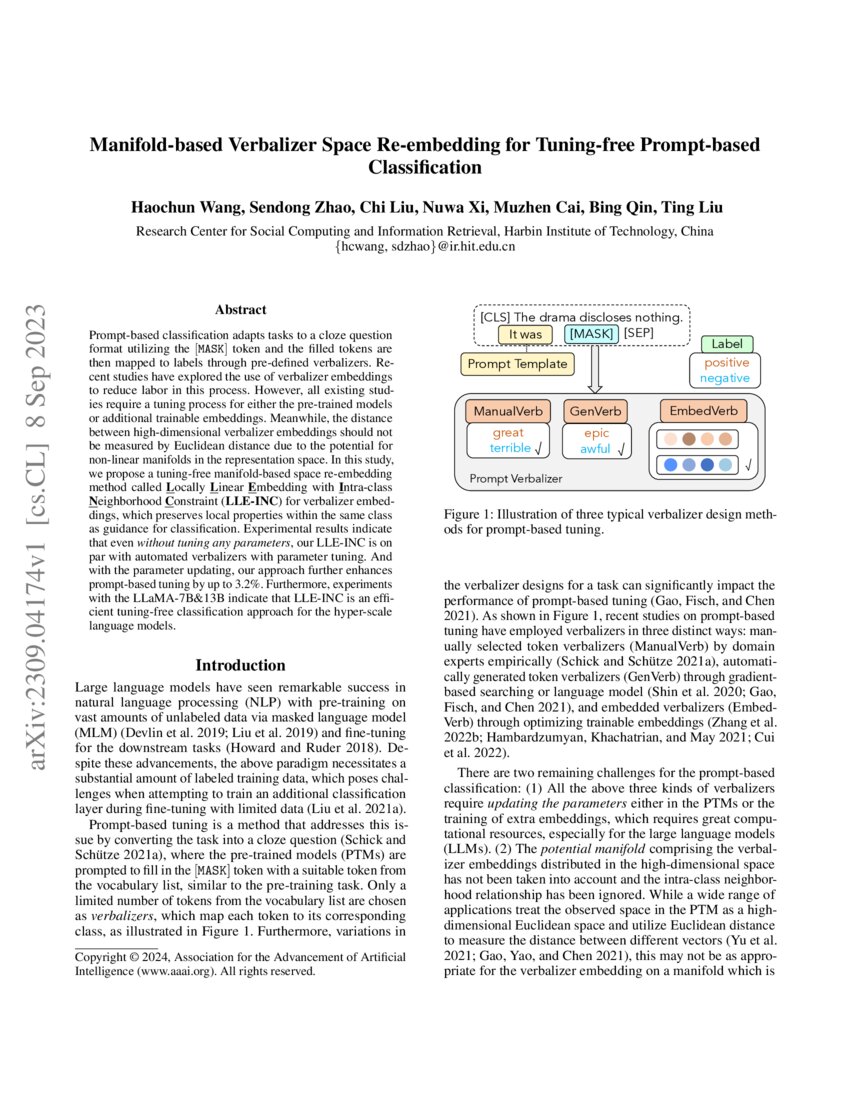 Manifold-based Verbalizer Space Re-embedding for Tuning-free Prompt ... Manifold-based Verbalizer Space Re-embedding for Tuning-free Prompt ...
