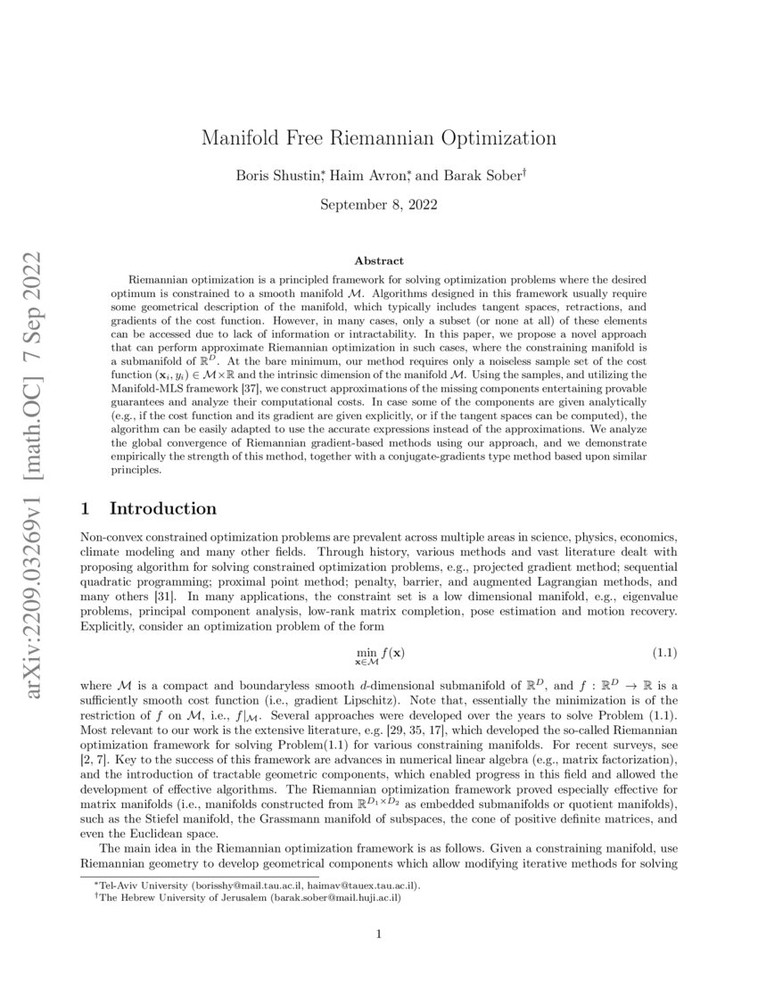 Manifold Free Riemannian Optimization | DeepAI Manifold Free Riemannian Optimization | DeepAI