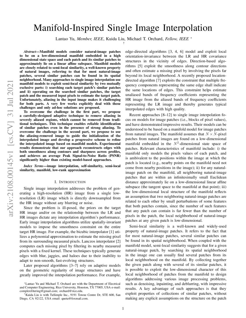 Manifold-Inspired Single Image Interpolation | DeepAI