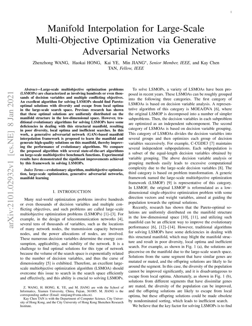 Manifold Interpolation For Large Scale Multi Objective Optimization Via Generative Adversarial