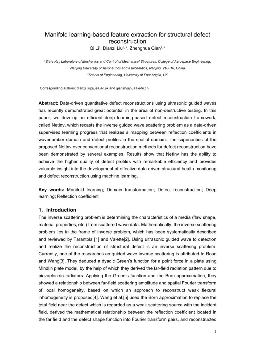 Manifold learning-based feature extraction for structural defect ...