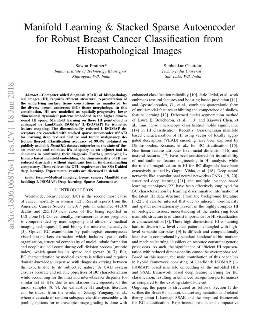 Manifold Learning & Stacked Sparse Autoencoder for Robust Breast Cancer ...