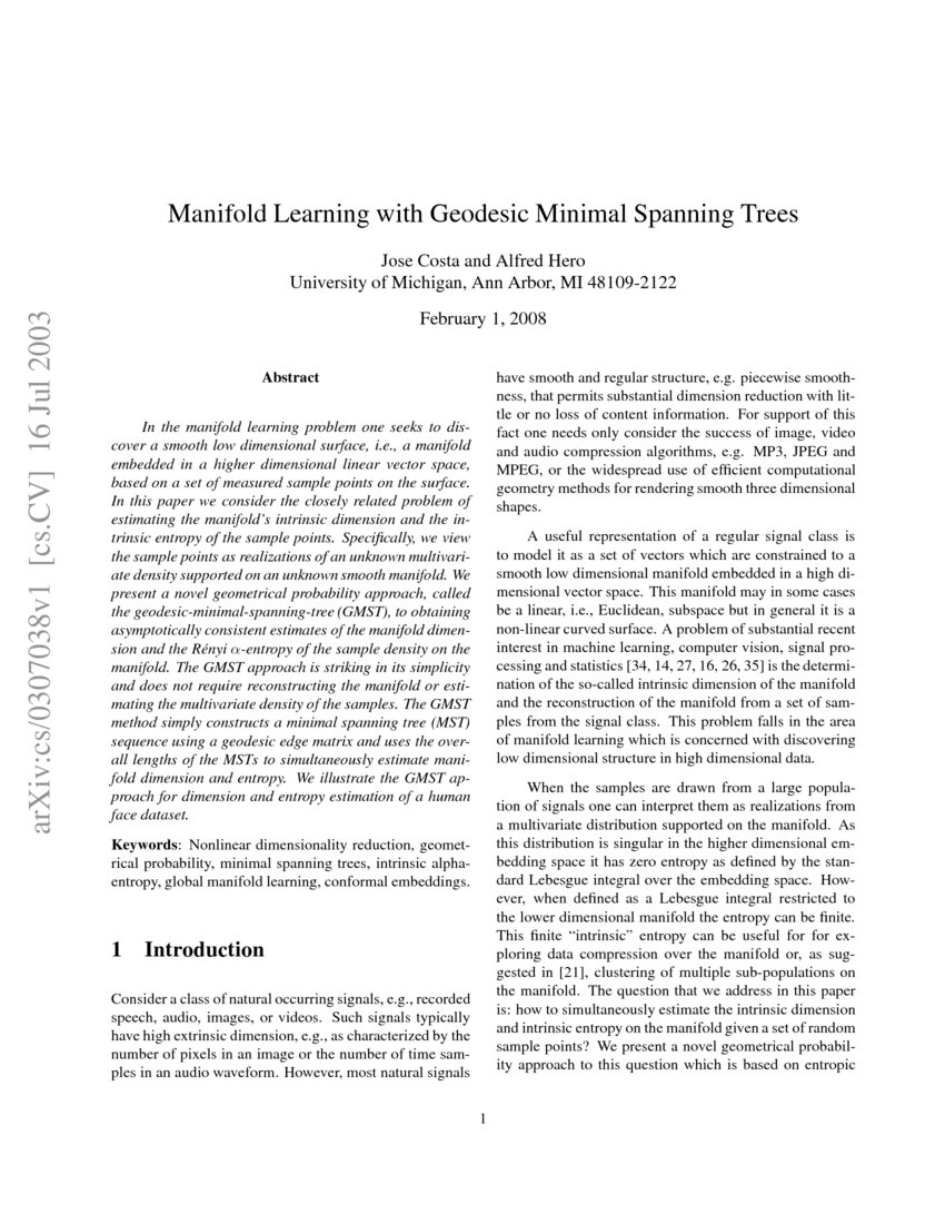Manifold Learning With Geodesic Minimal Spanning Trees Deepai 