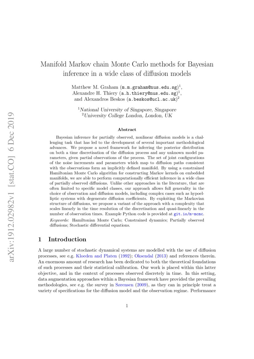 Manifold Markov Chain Monte Carlo Methods For Bayesian Inference In A