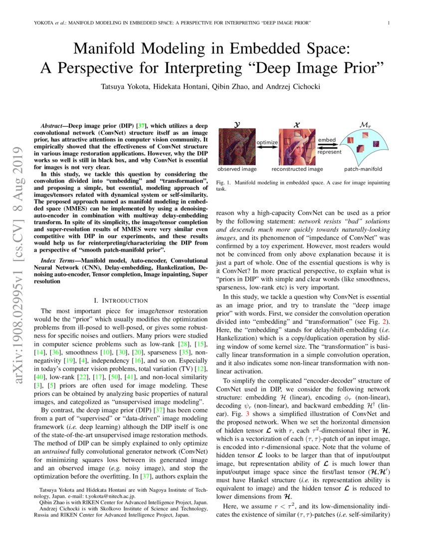 Manifold Modeling in Embedded Space: A Perspective for Interpreting "Deep Image Prior" | DeepAI