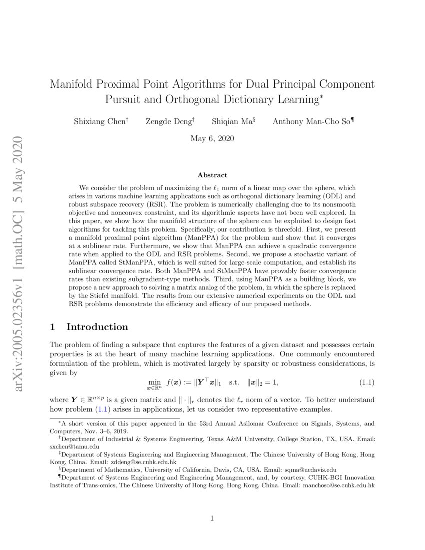 Manifold Proximal Point Algorithms for Dual Principal Component Pursuit ...