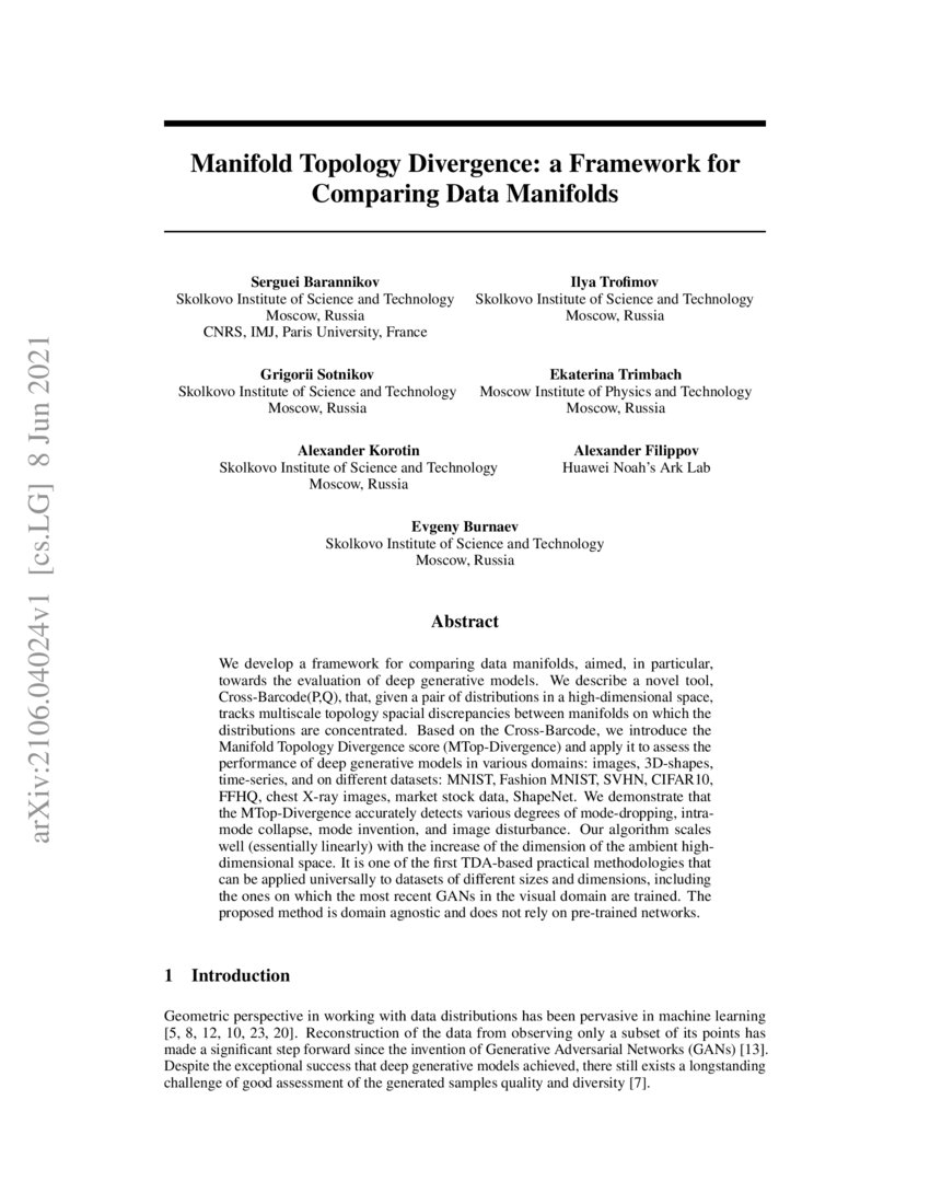 Manifold Topology Divergence: a Framework for Comparing Data Manifolds ...