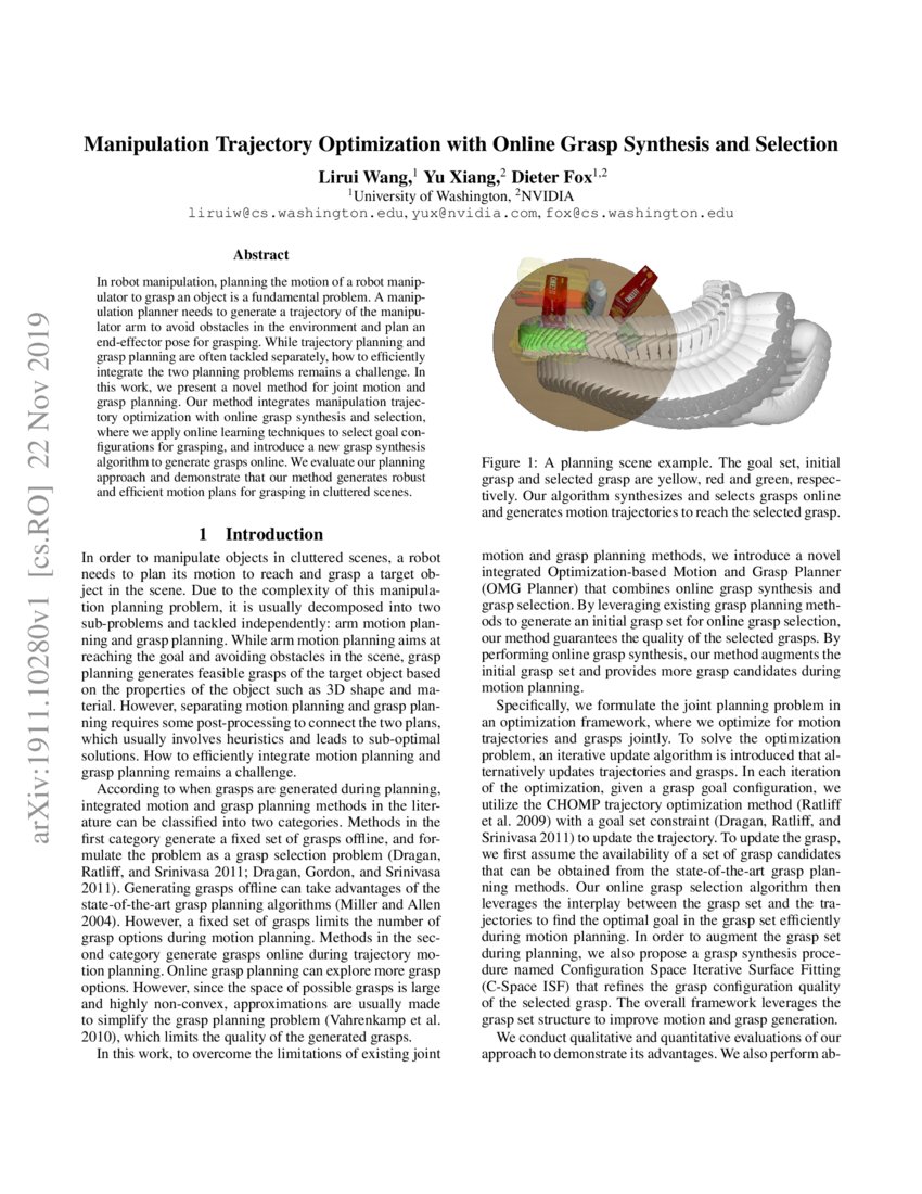 Manipulation Trajectory Optimization With Online Grasp Synthesis And Selection Deepai