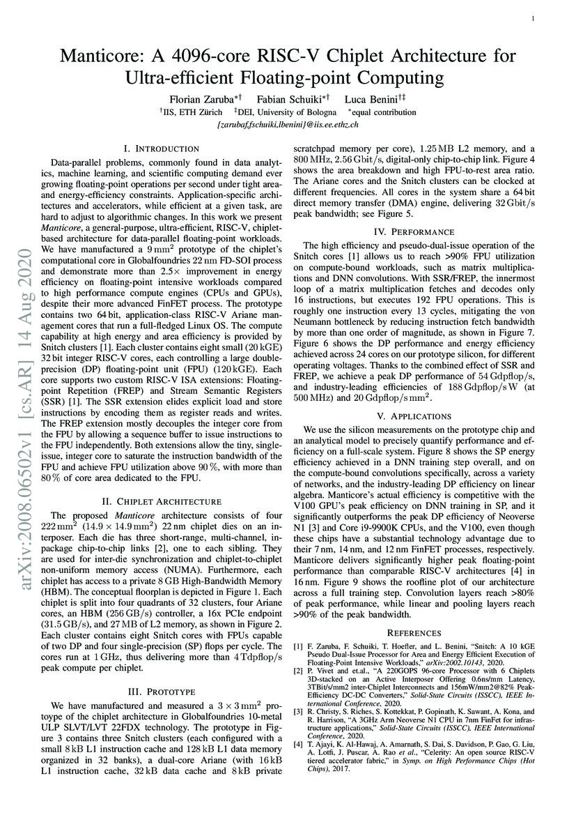 Manticore: A 4096-core RISC-V Chiplet Architecture for Ultra-efficient Floating-point Computing ...