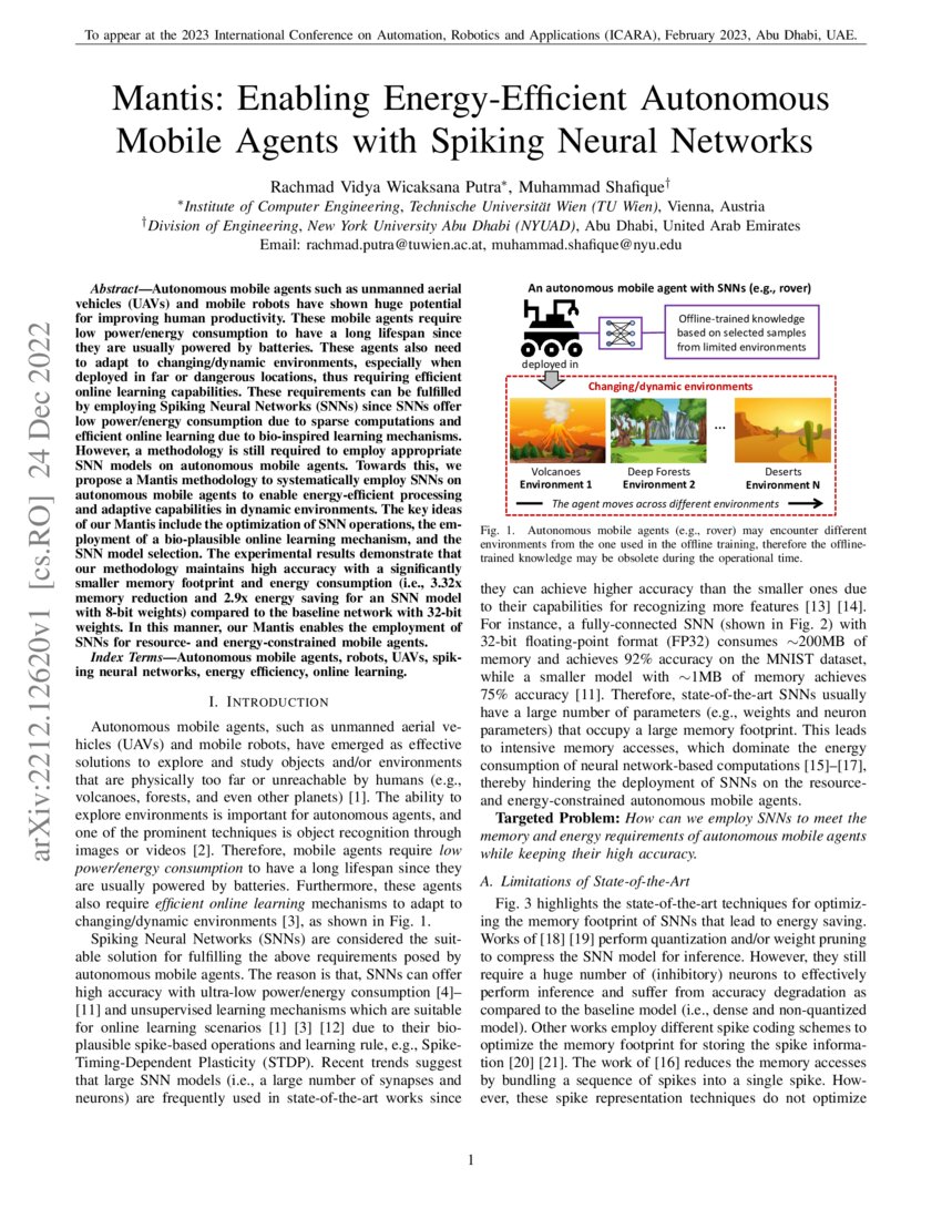 Mantis Enabling Energy Efficient Autonomous Mobile Agents With Spiking Neural Networks Deepai