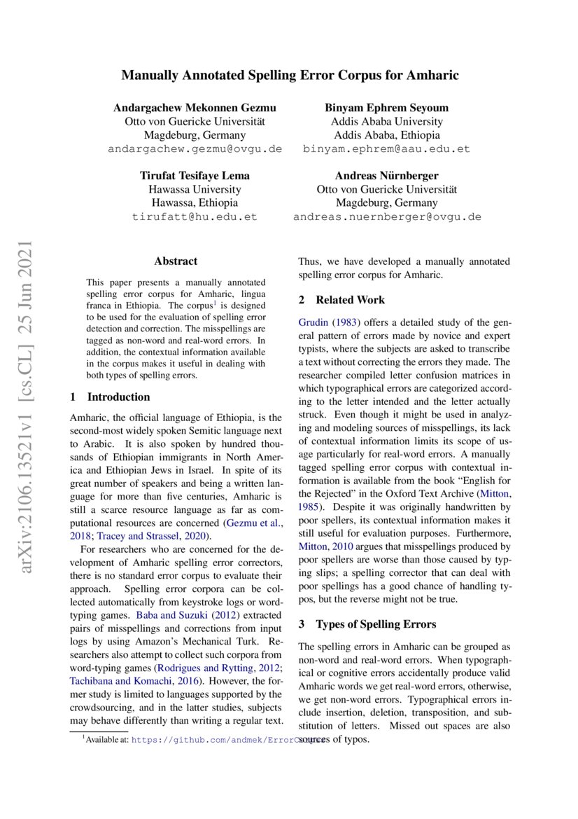 Manually Annotated Spelling Error Corpus For Amharic Deepai