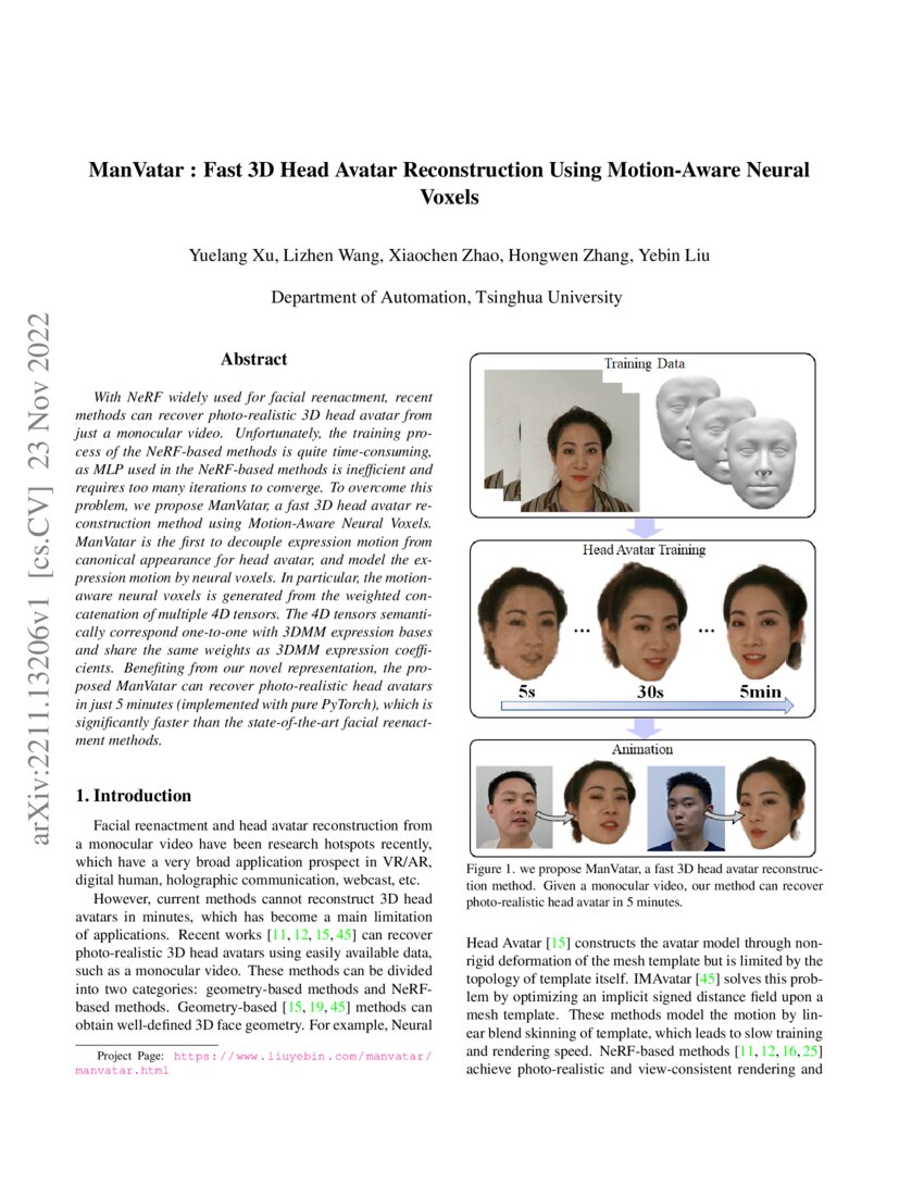 ManVatar : Fast 3D Head Avatar Reconstruction Using Motion-Aware Neural ... ManVatar : Fast 3D Head Avatar Reconstruction Using Motion-Aware Neural ...