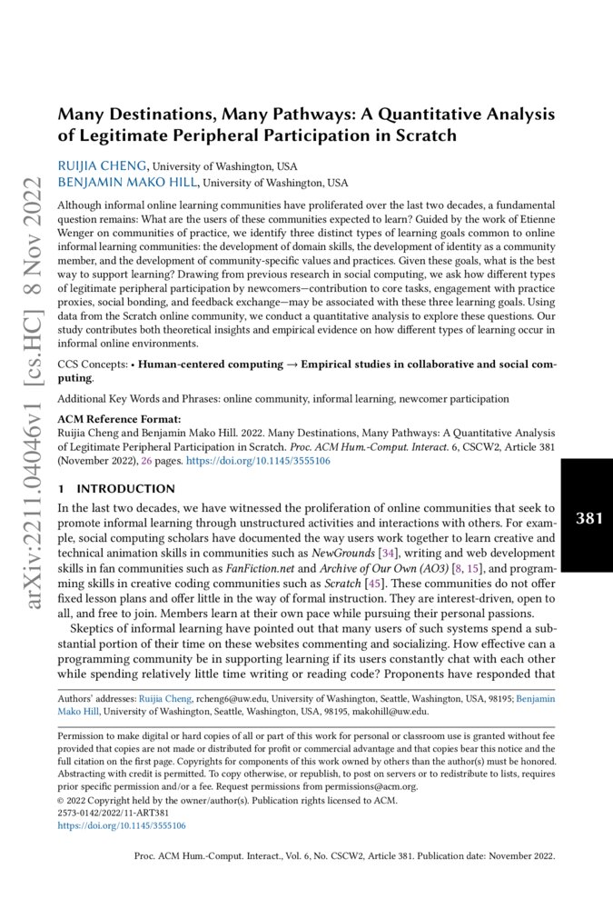 Many Destinations Many Pathways A Quantitative Analysis Of Legitimate Peripheral Participation