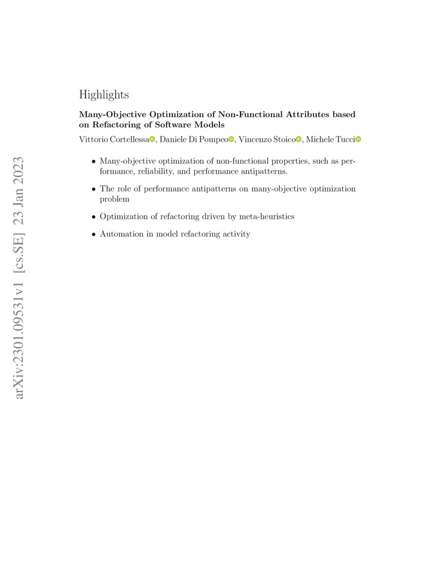 Many Objective Optimization Of Non Functional Attributes Based On Refactoring Of Software Models