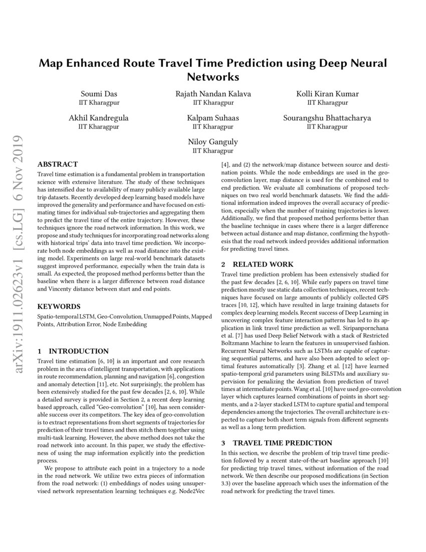 Map Enhanced Route Travel Time Prediction Using Deep Neural Networks Deepai