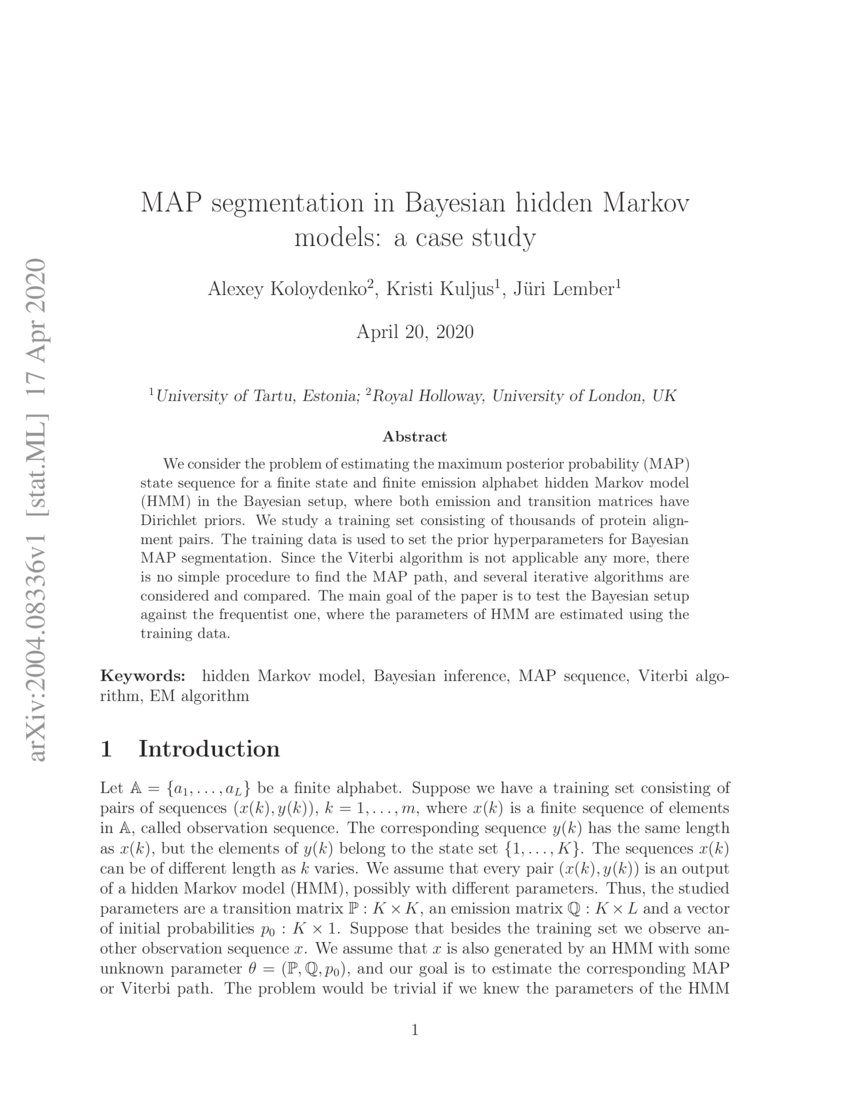 MAP segmentation in Bayesian hidden Markov models: a case study | DeepAI