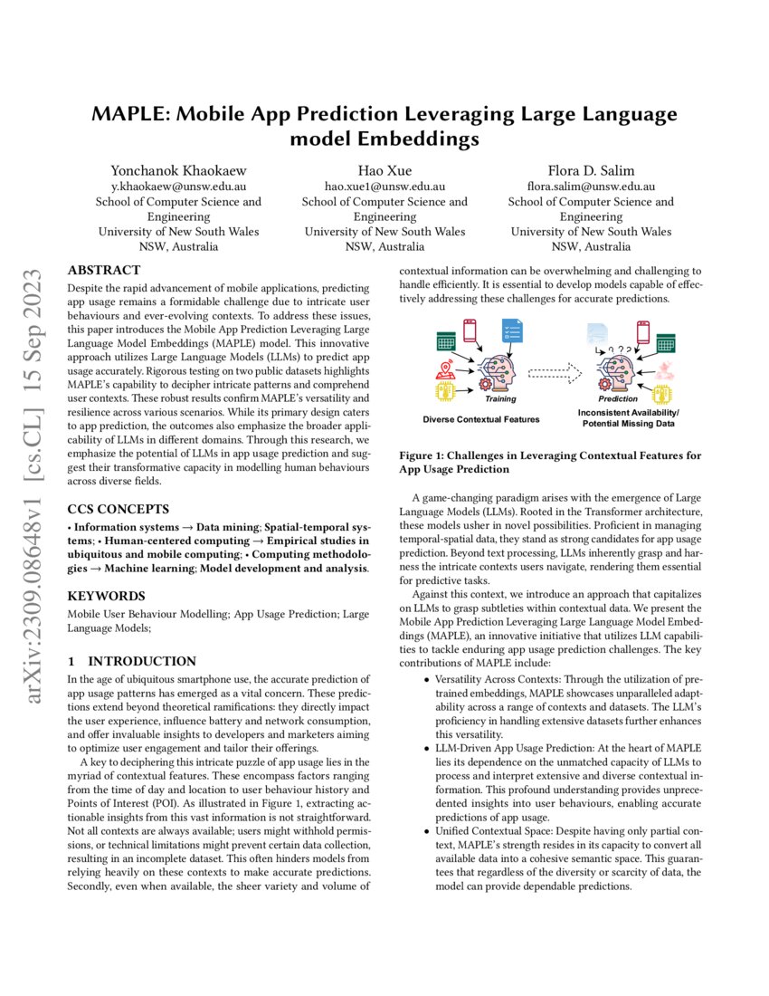 Maple Mobile App Prediction Leveraging Large Language Model Embeddings 4596