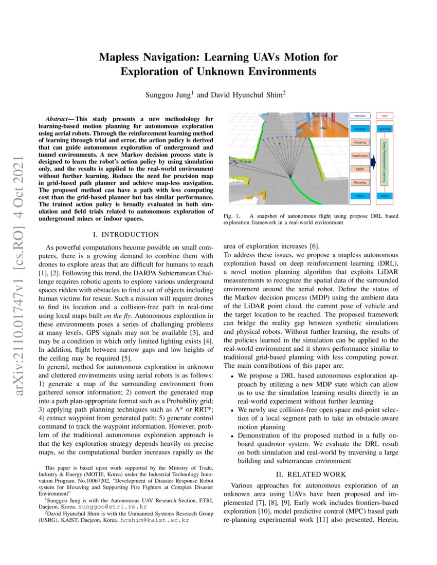 Mapless Navigation: Learning UAVs Motion forExploration of Unknown Environments | DeepAI