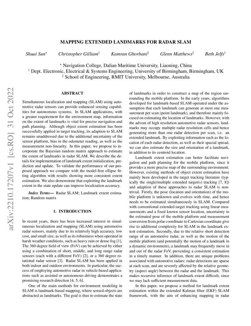 Mapping Extended Landmarks for Radar SLAM | DeepAI